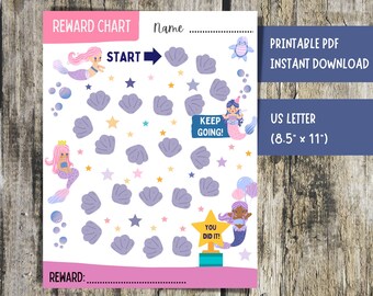 Printable Reward Chart for Kids, Mermaid Goal Tracker, Toddler Potty ...