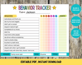 Behavior Reward Chart for Kids, Behavior Tracker for Kids, Good ...