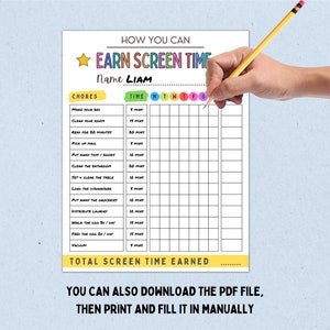 Kids Screen Time Checklist: Editable Chore Chart (PDF, PPTX) - Etsy