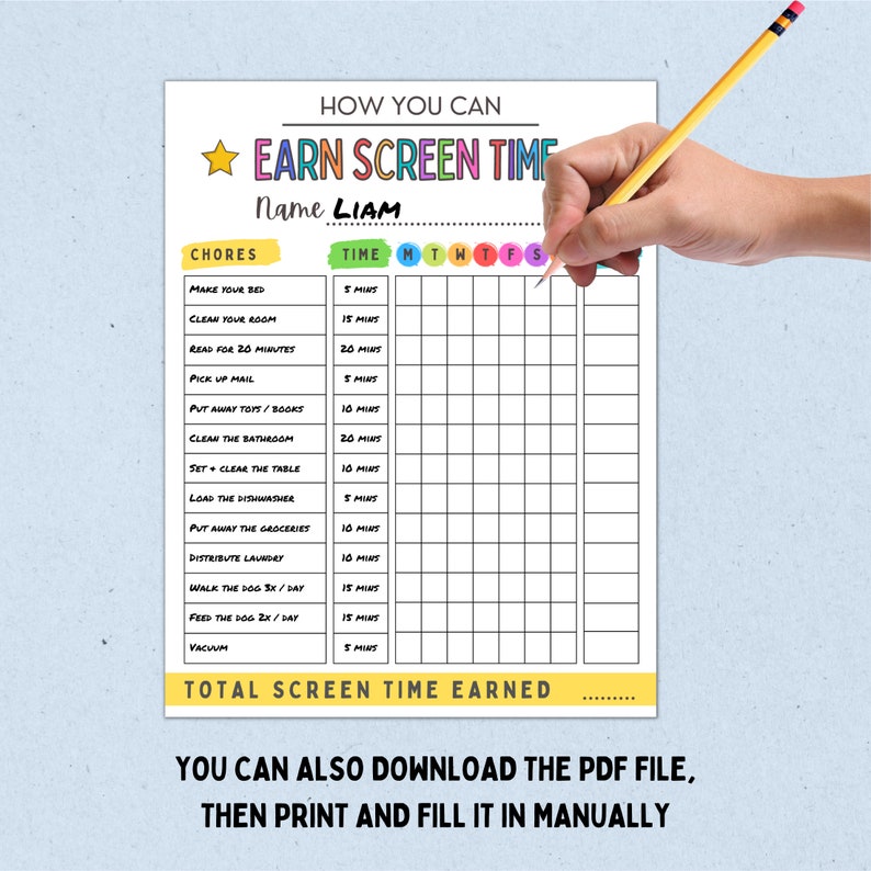 Kids Screen Time Checklist: Editable Chore Chart (PDF, PPTX) - Etsy