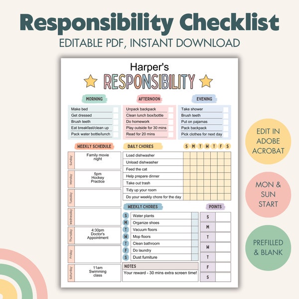 Responsibility Chart for Preschool - Etsy