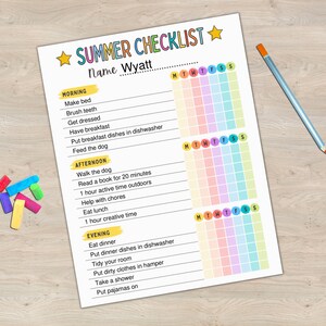 Printable Summer Checklist for Kids, Editable Kids Responsibility Chart ...