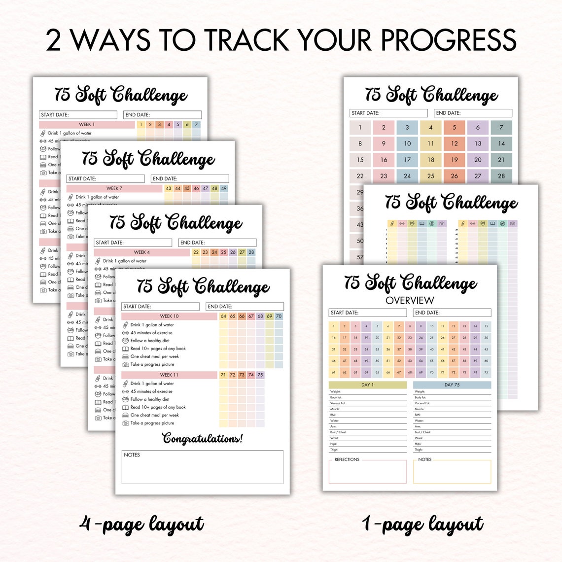Editable 75 Soft Challenge Tracker, Printable 75 Day Challenge, Easy ...