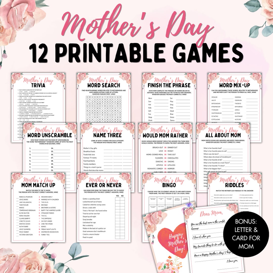 Mothers Day Printable Games, Mothers Day Game Bundle, Mothers Day Party ...