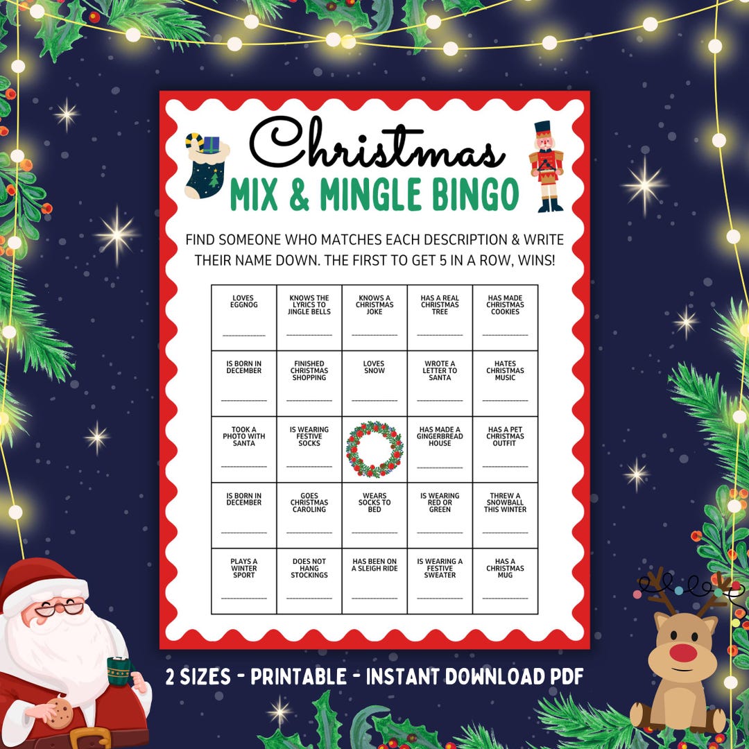 Christmas Mix and Mingle Bingo Game, Find the Guest Bingo, Printable ...