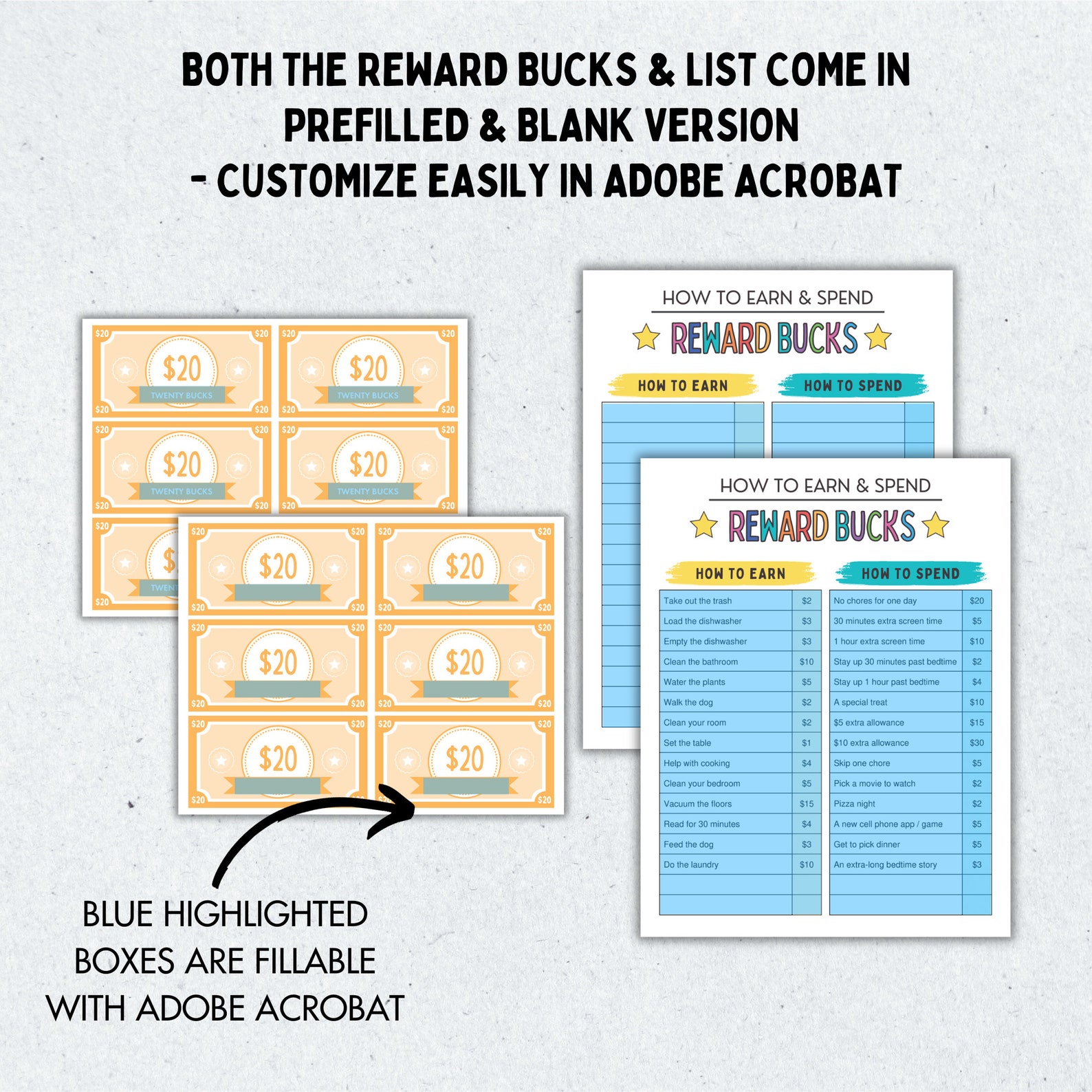 Editable Kids Reward Bucks: Chore & Behavior System (PDF) - Etsy