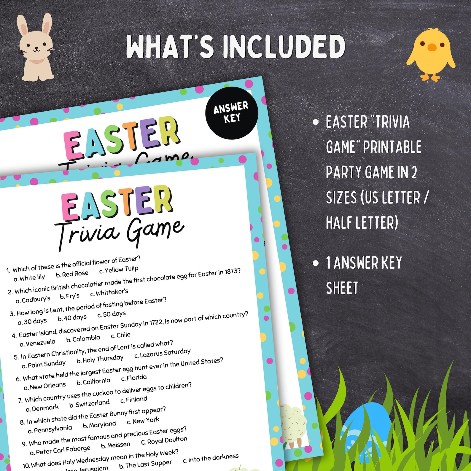 Easter Trivia Game, Printable Easter Game, Easter Activity for Kids ...