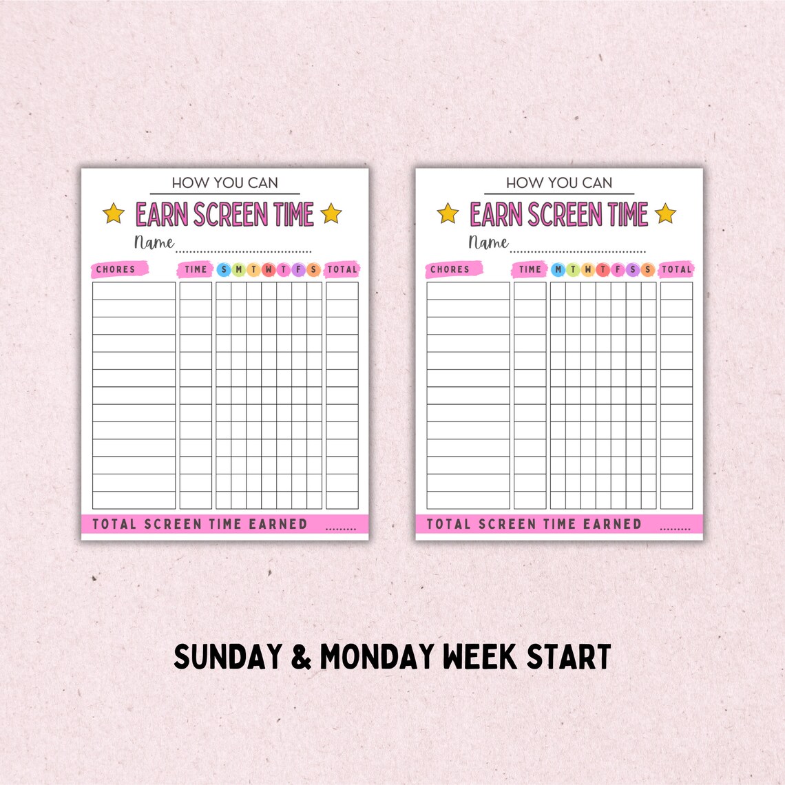 Printable Kids Screen Time Chart, Screentime Checklist, Editable Earn ...