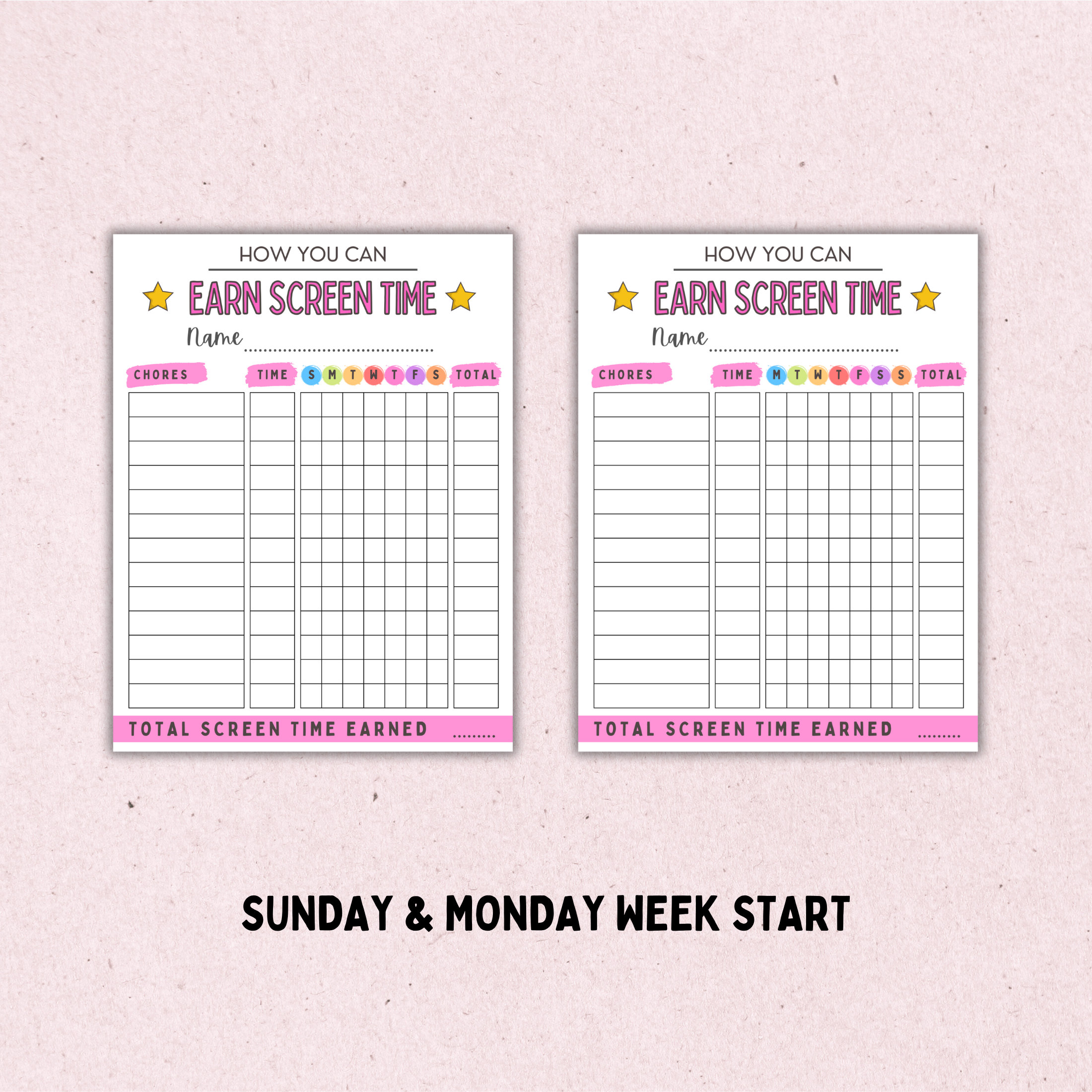 Printable Kids Screen Time Chart, Screentime Checklist, Editable Earn ...