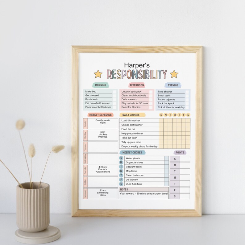 Editable Kids Chore Chart: Daily & Weekly Responsibility Checklist (PDF ...