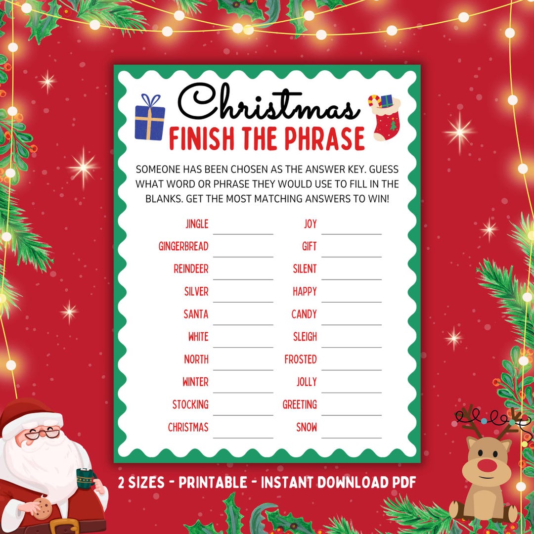 Christmas Finish the Phrase Game, Holiday Party Printable (PDF) - Etsy