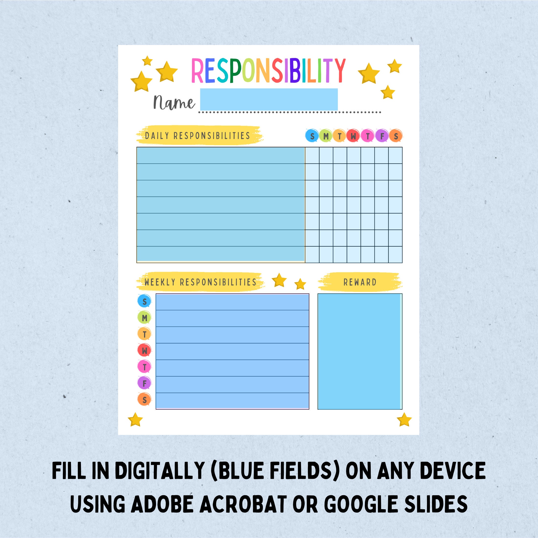 Responsibility Chart for Kids, Responsibility Chart, Printable Chore ...