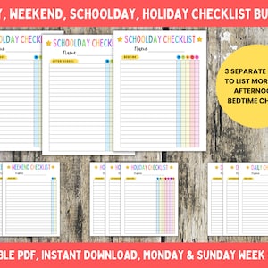 Kids Daily Checklist Bundle: School, Weekend, Holiday (editable PDF) - Etsy