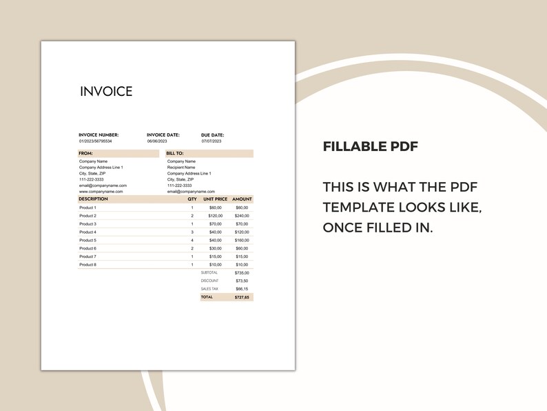 Invoice Template for Small Business, Printable, Digital Download ...