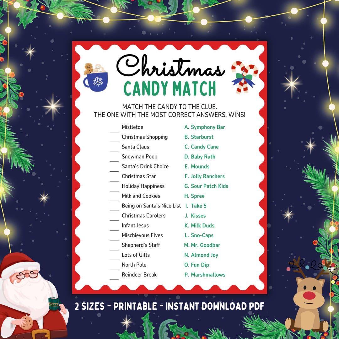 Christmas Candy Match Printable Game, Christmas Party Game, Candy Match ...