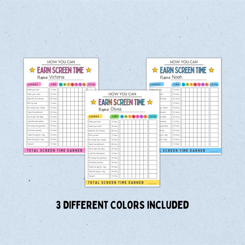 Kids Screen Time Checklist: Editable Chore Chart (PDF, PPTX) - Etsy