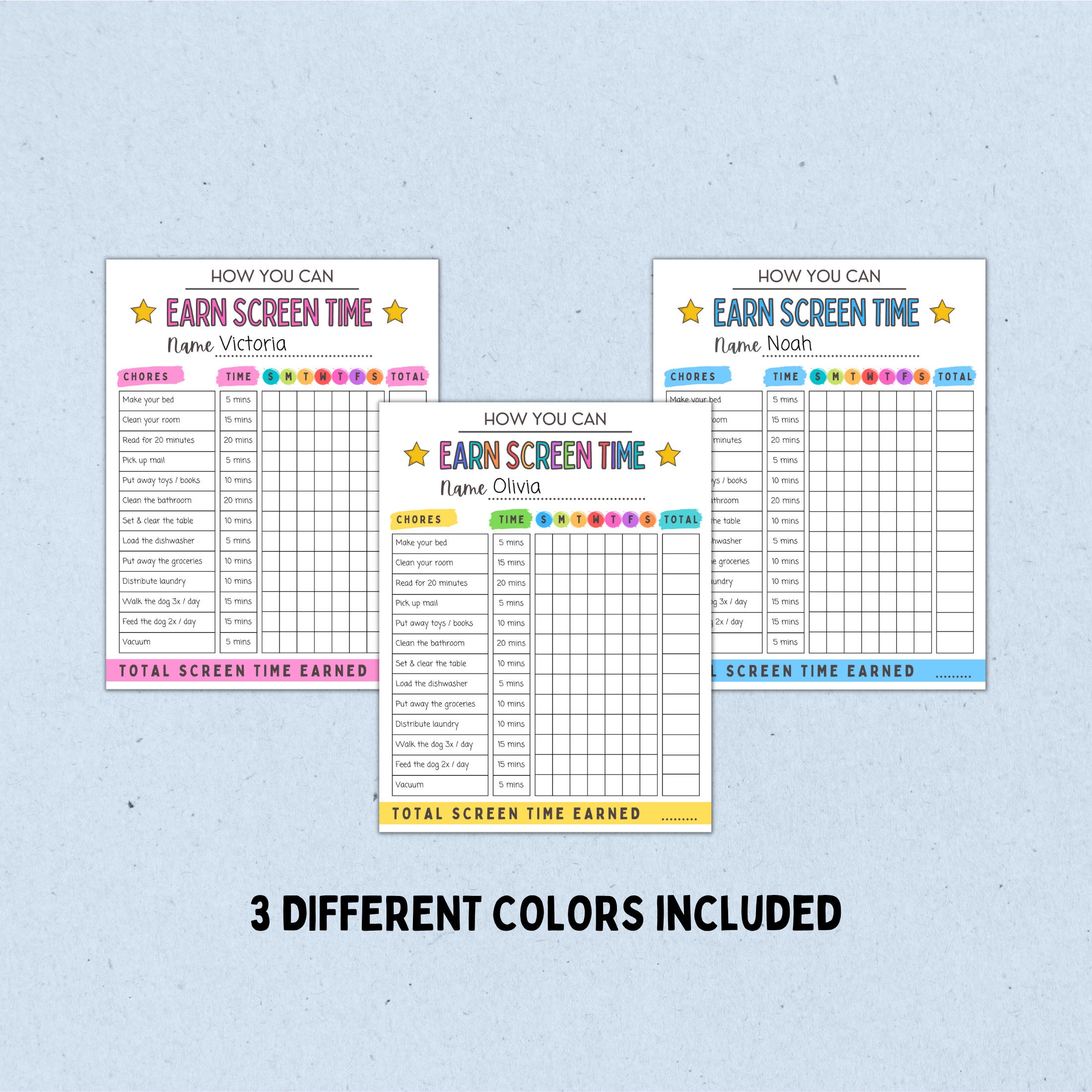 Kids Screen Time Checklist: Editable Chore Chart (PDF, PPTX) - Etsy