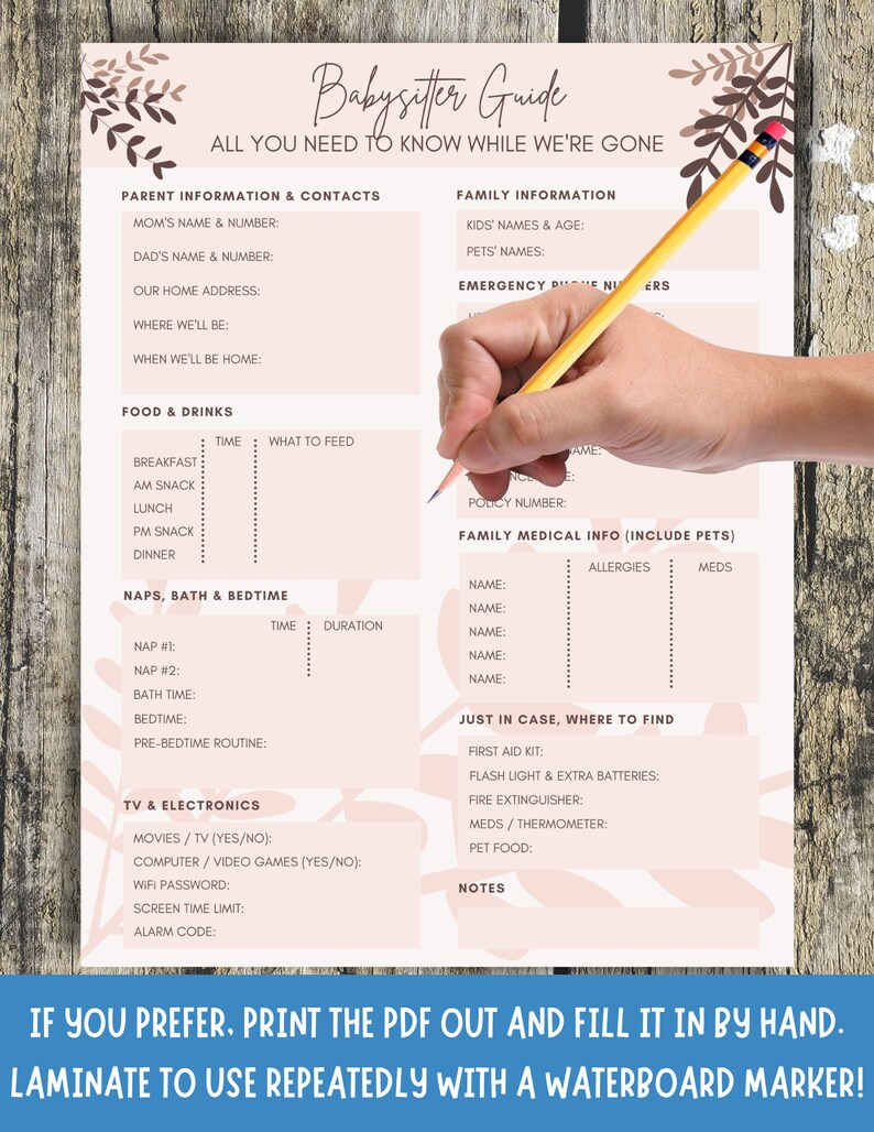 Printable Babysitter Guide, Nanny Emergency Information Contacts ...
