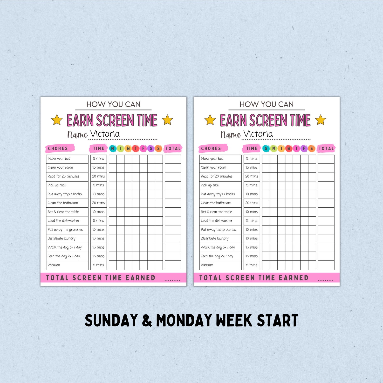 Kids Screen Time Checklist: Editable Chore Chart (PDF, PPTX) - Etsy