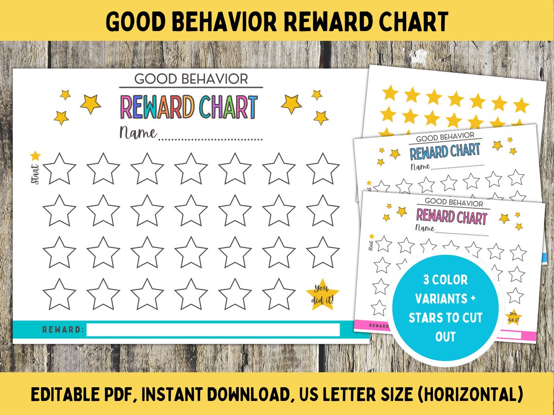 Printable Behavior Reward Chart for Kids, Editable Behavior Chart, Good ...