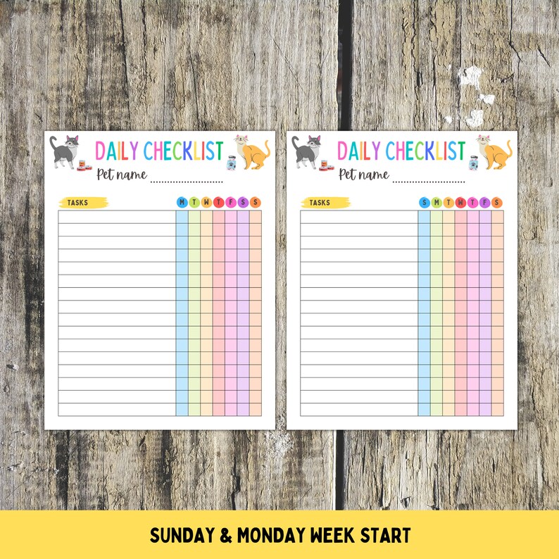 Daily Cat Care Checklist, Printable Pet Care Tracker, Editable Pet Care ...
