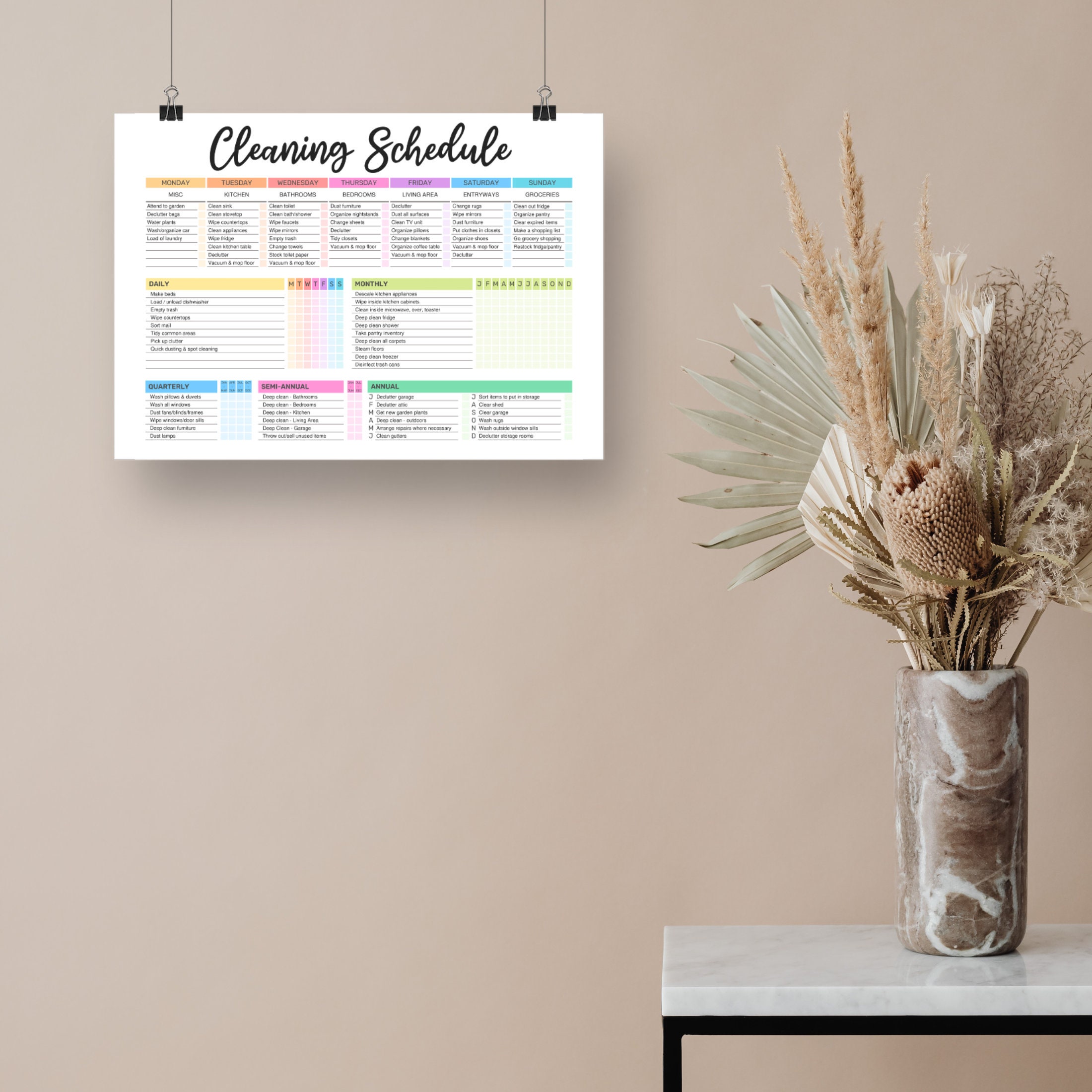 Editable Cleaning Schedule: Weekly, Monthly, Yearly Chore Chart (PDF ...