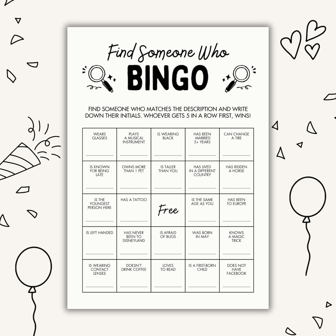 Icebreaker Bingo Game: Find Someone Who, Printable Party Game (PDF) - Etsy