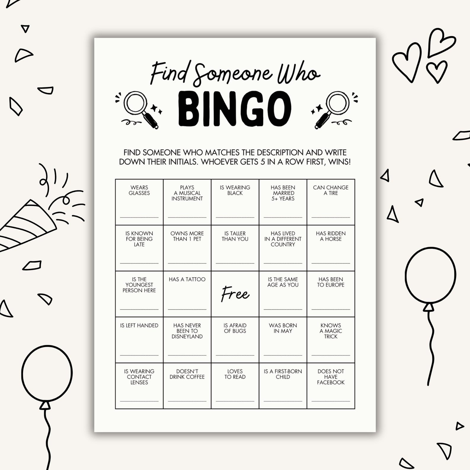 Icebreaker Bingo Game: Find Someone Who, Printable Party Game (PDF) - Etsy