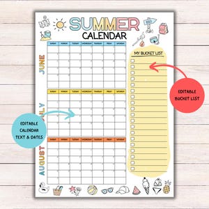 Editable Summer 2025 Calendar Poster | Summer Wall Calendar | Summer ...