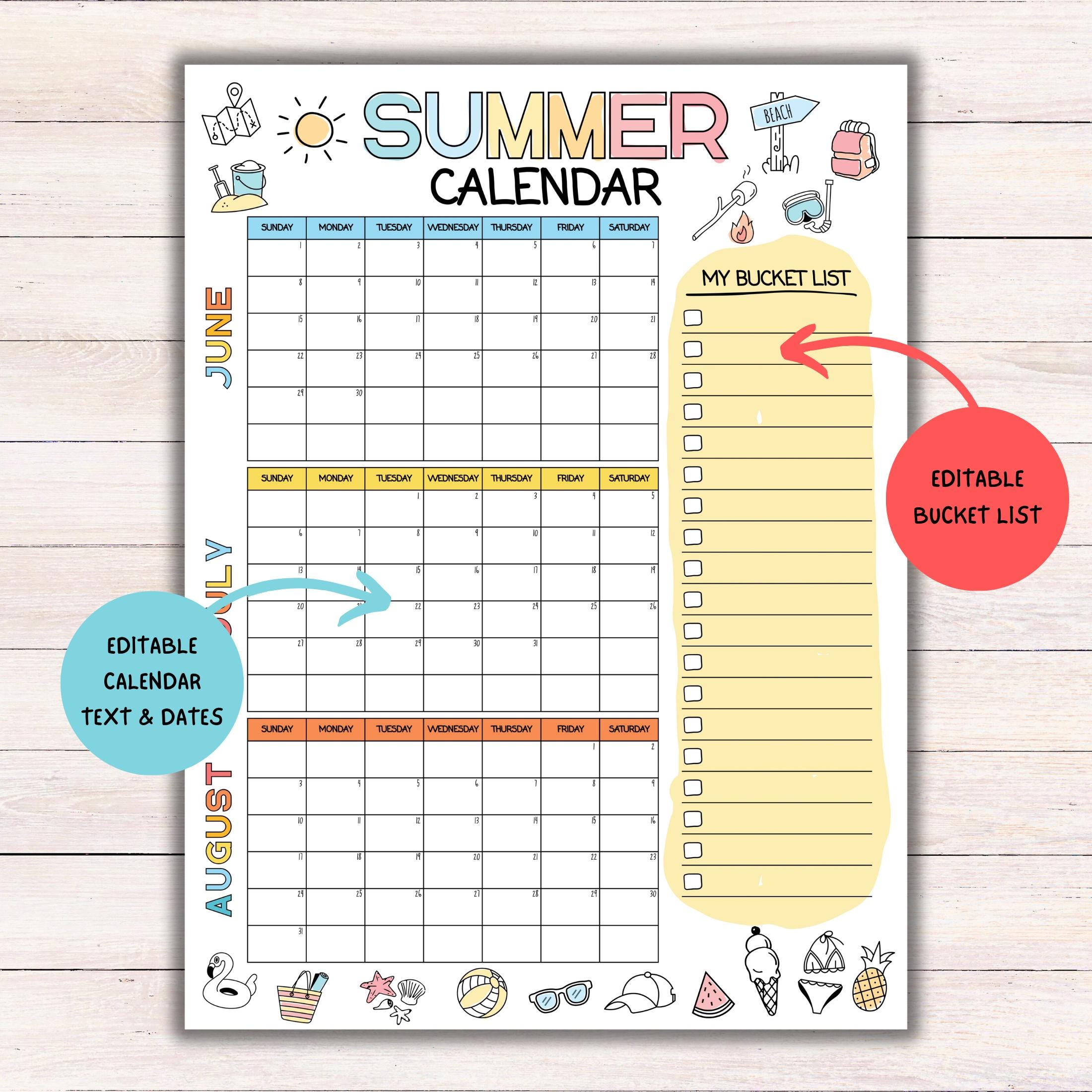 Editable Summer 2025 Calendar Poster | Summer Wall Calendar | Summer ...