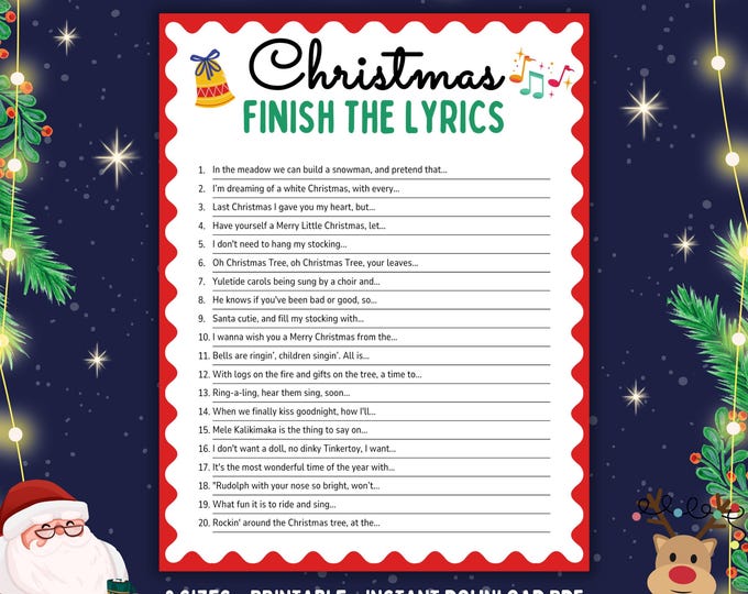 Christmas Song Game Finish the Lyrics Printable Christmas Party Game ...