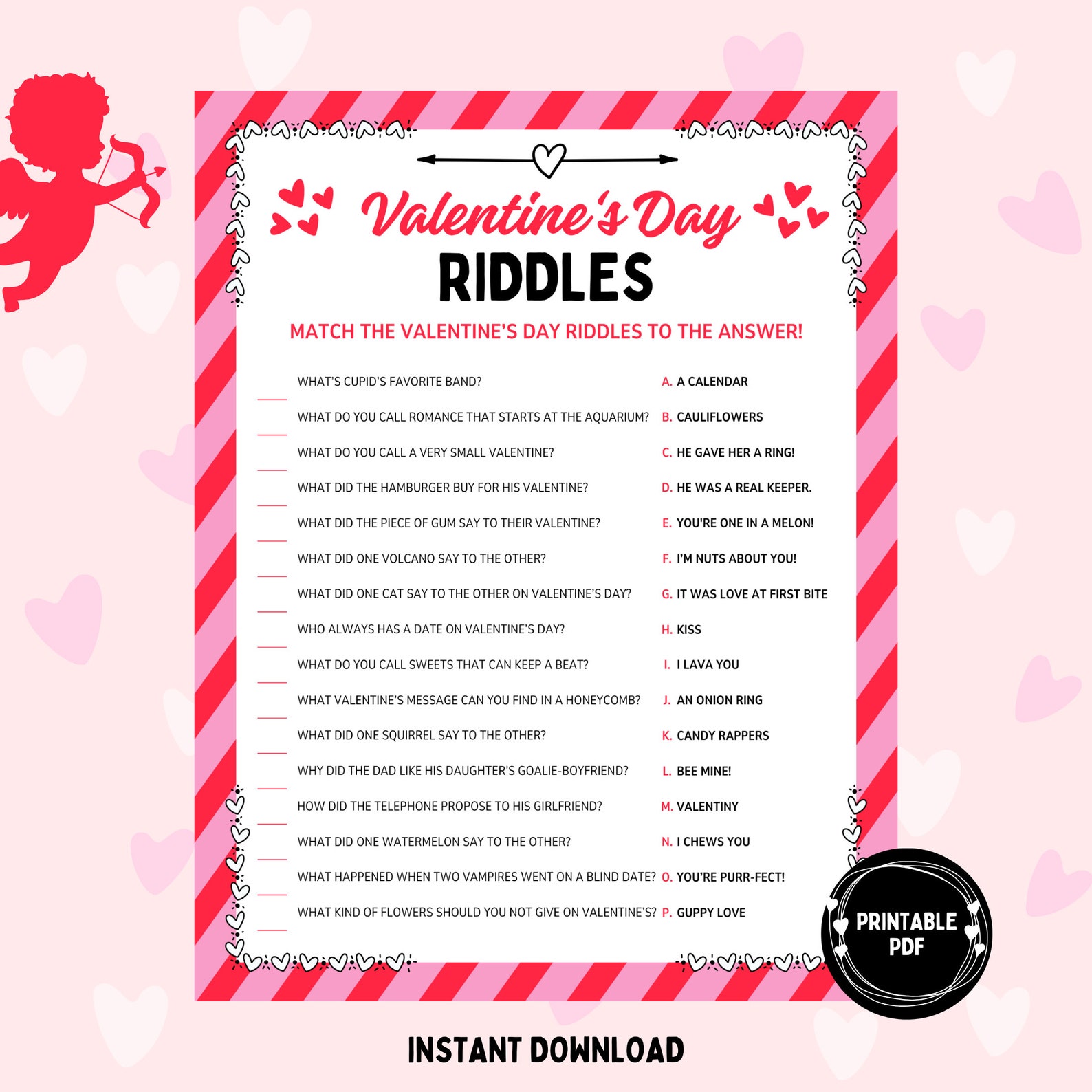 Valentine's Day Riddles Game, Kids Party Activity (printable PDF) - Etsy