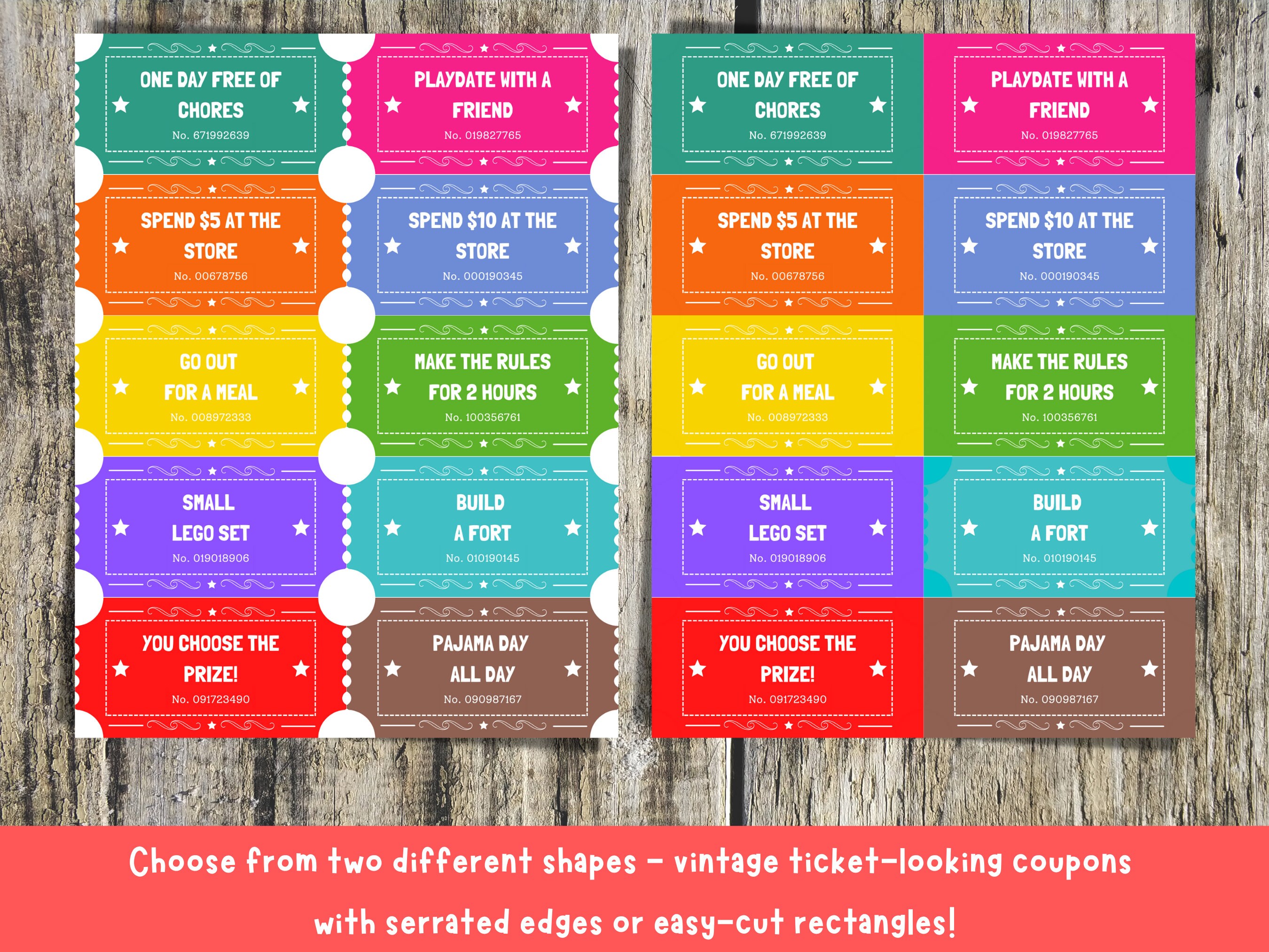 Reward Coupons for Kids, Printable Kids Reward Tickets, 40 Colors ...