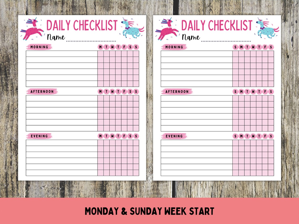 Printable Kids Daily Checklist, Editable Daily to Do List for Kids ...