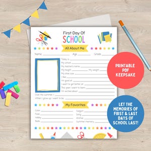 First & Last Day of School Interview: Printable Memory Keepsake (PDF ...