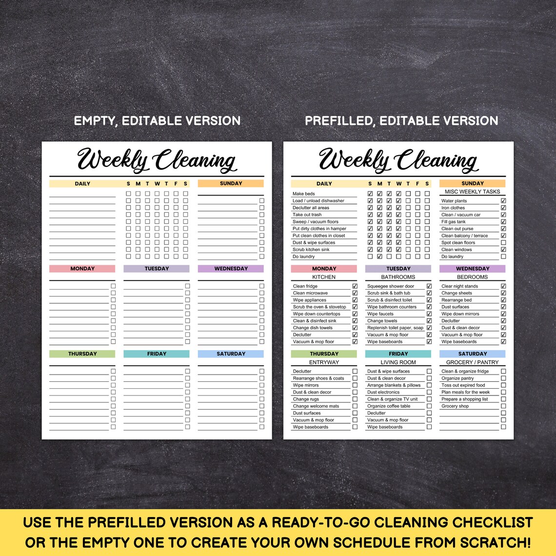 Editable Weekly Cleaning Checklist, Printable Cleaning Schedule ...