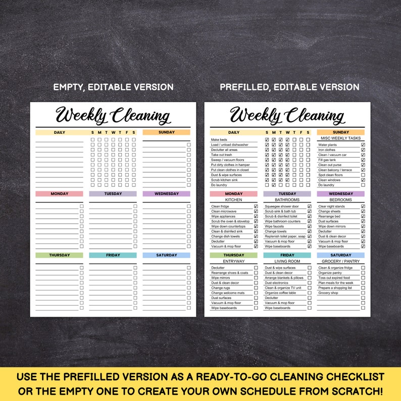 Editable Weekly Cleaning Checklist: Printable Planner (PDF) - Etsy