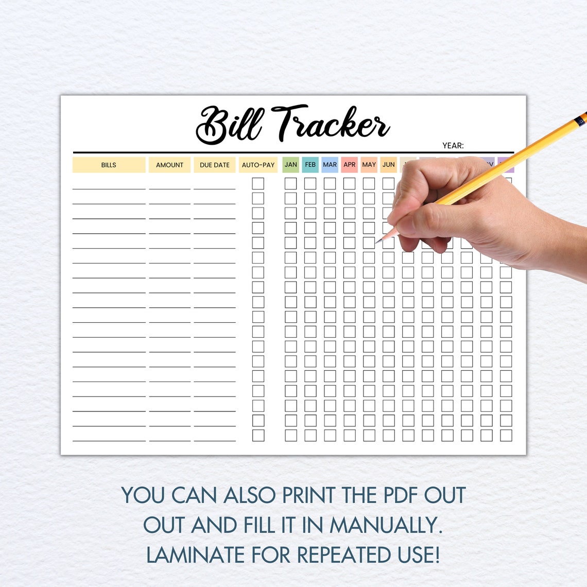 Monthly Bill Tracker, Printable Monthly Bill Payment Tracker, Editable ...