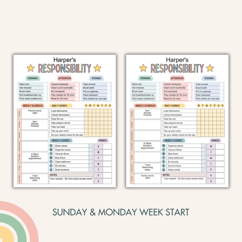Editable Kids Chore Chart: Daily & Weekly Responsibility Checklist (PDF ...
