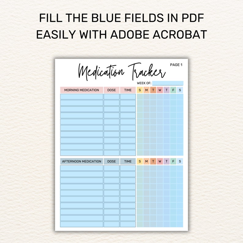 2-page Weekly Medication Tracker: Printable Supplement Log (editable ...
