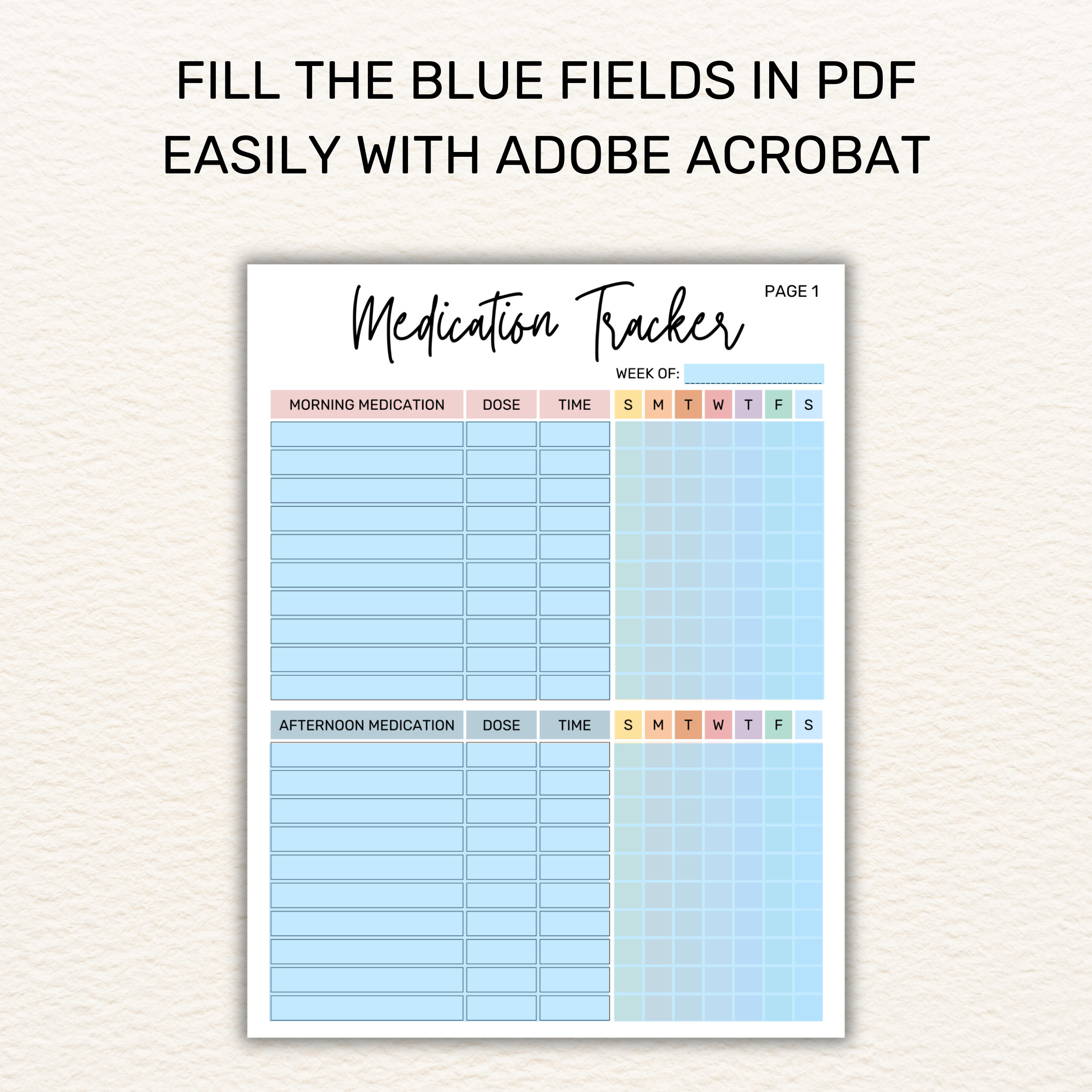 2-page Printable Medication Tracker, Weekly Medication Schedule, Boho ...
