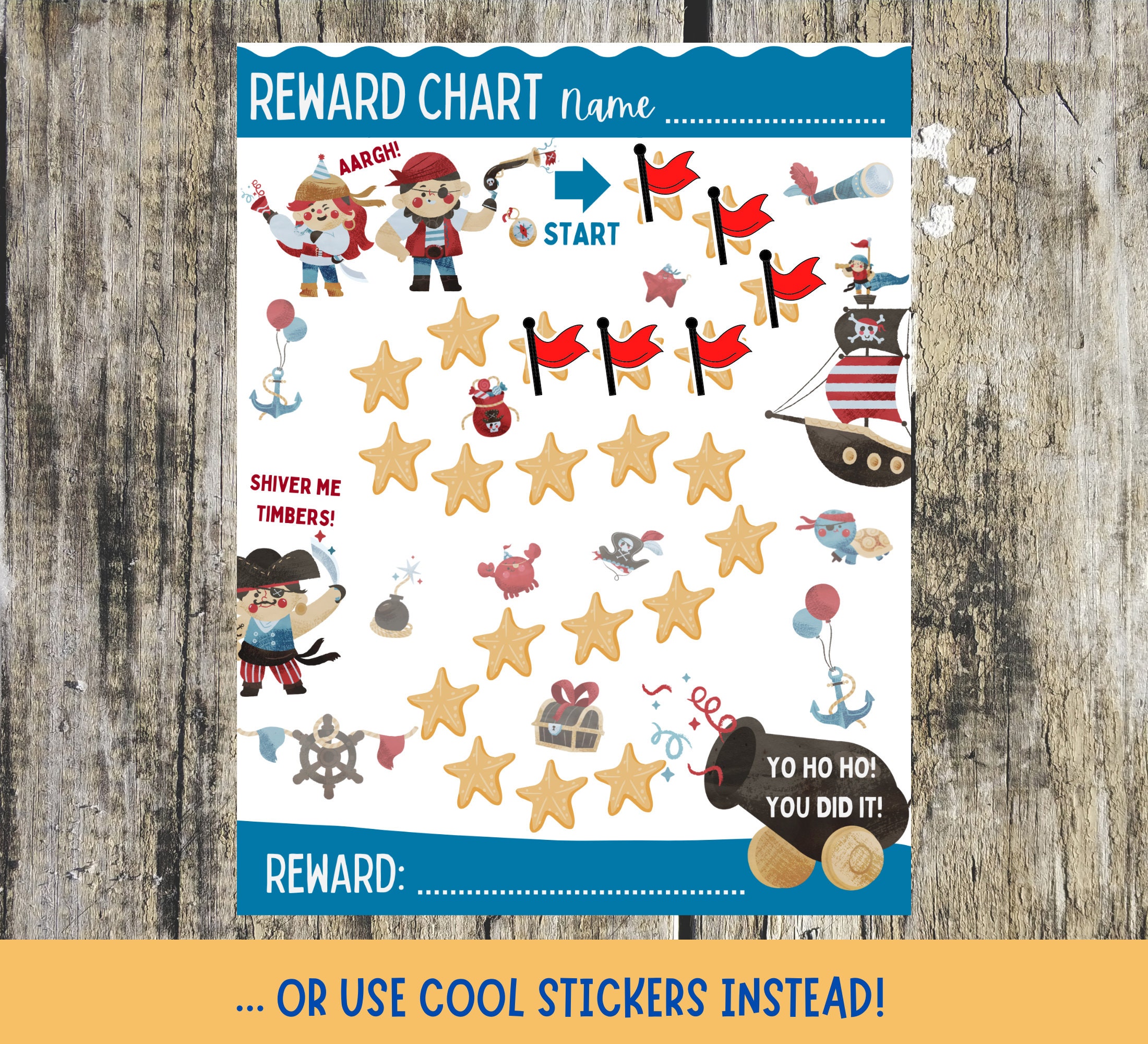 Pirates Reward Chart for Kids, Printable Toddler Sticker Chart ...