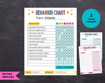 EDITABLE Behavior Chart • Printable Chart • Sticker Chart • Behavior ...