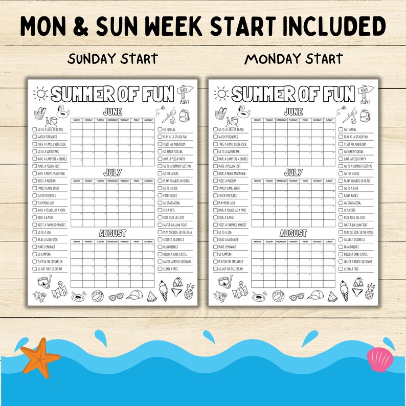 2024 Summer Calendar, Coloring Summer Calendar Poster, Printable Kids ...