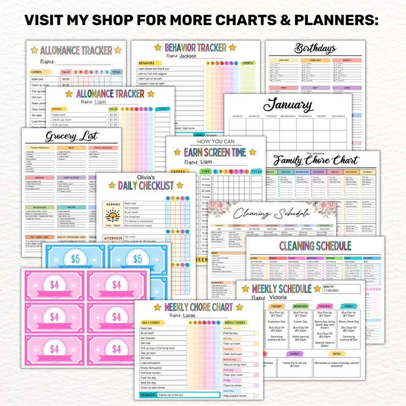 Editable Kids Allowance Chore Chart: Money Reward Tracker (PDF) - Etsy