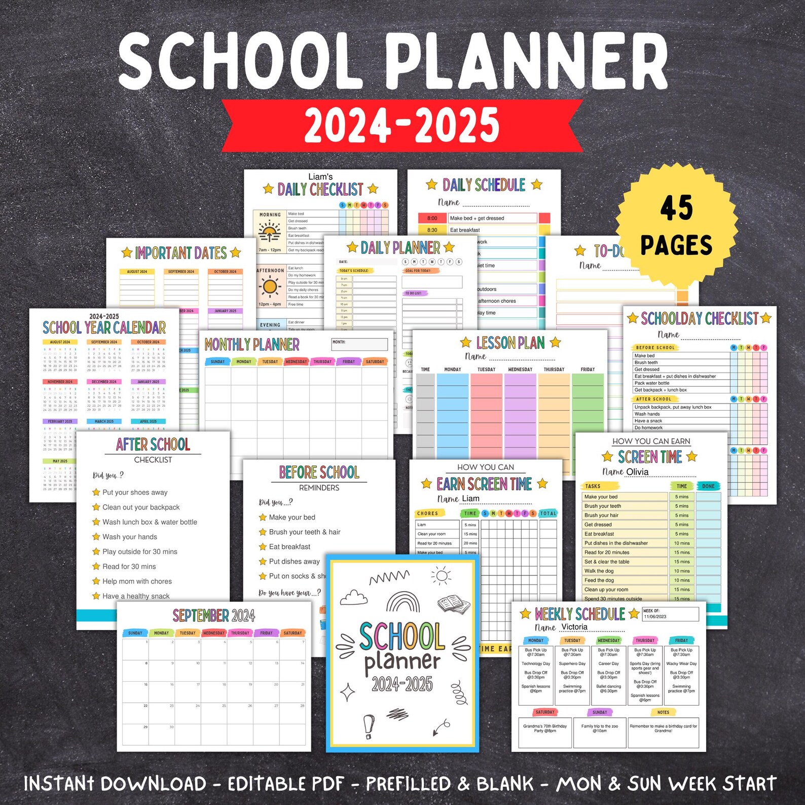 2024-2025 School Planner, Printable School Organizer, Editable School ...