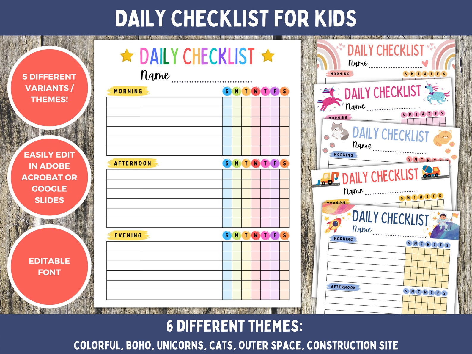 Printable Kids Daily Checklist, Editable Daily to Do List for Kids ...