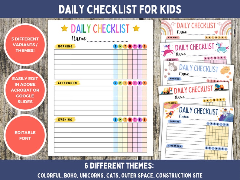 Printable Kids Daily Checklist, Editable Daily to Do List for Kids ...