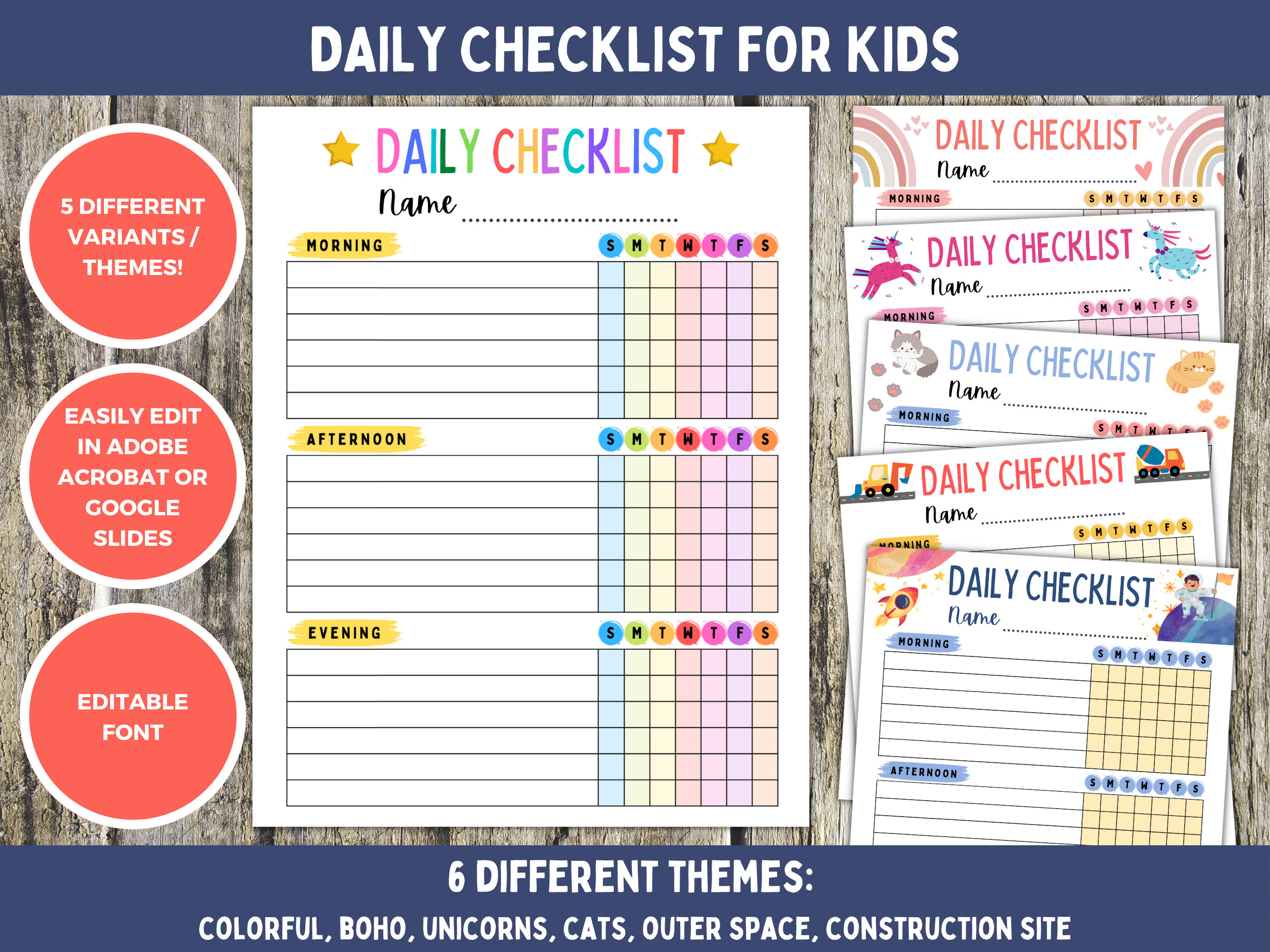Printable Kids Daily Checklist, Editable Daily to Do List for Kids ...