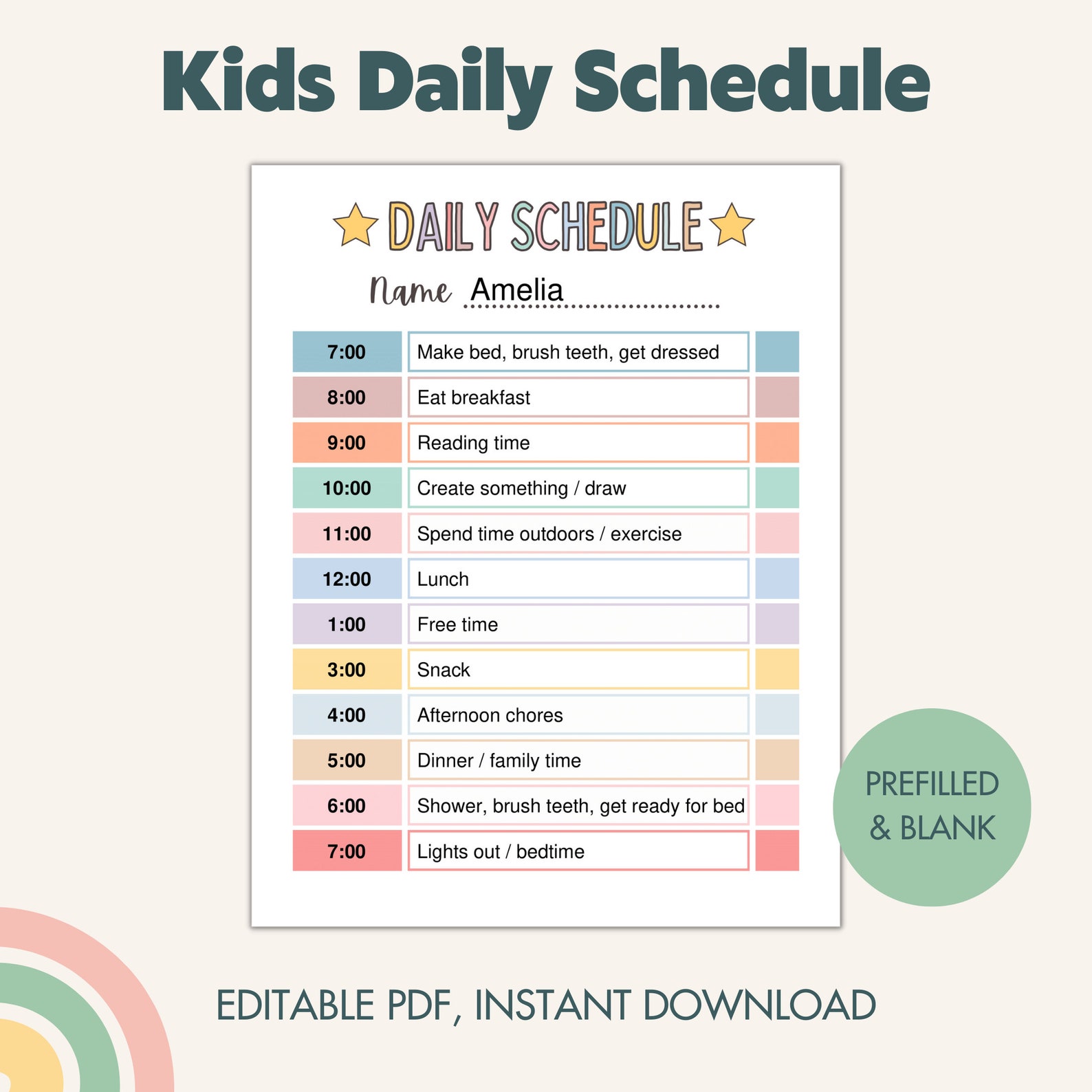 Kids Daily Schedule Printable: Boho Homeschool Planner (editable PDF ...